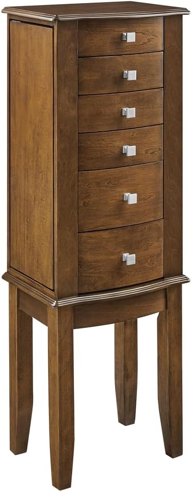 Amazon.com: Powell Janie Walnut Five Drawer Jewelry Armoire with Flip ...