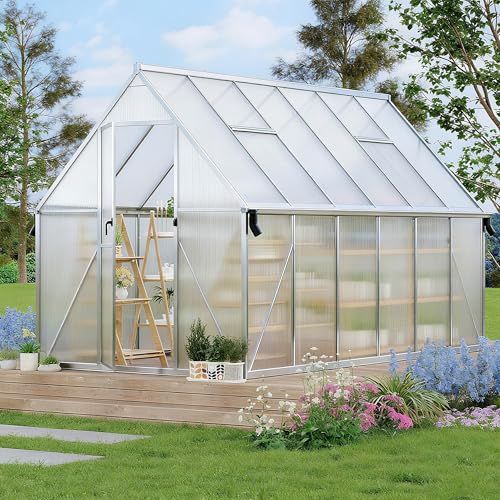 8x12 FT Outdoor Greenhouse, Heavy-Duty Polycarbonate Greenhouses Kit ...