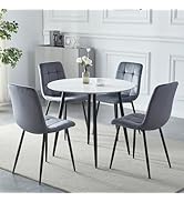 HomJoy Dining Table and 4 Chairs Set, Modern Design PU Seat Lounge ...