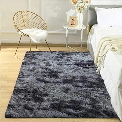 ASIinnsy Tapis Salon Shaggy Poil Long Tapis Chambre Doux Moelleux Moderne Gris Grand Tapis de ...
