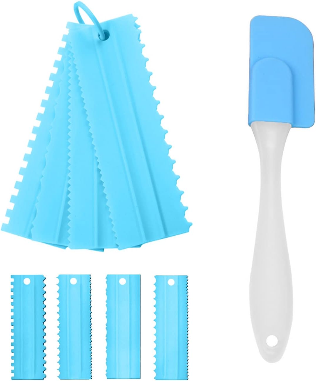 4 Piece Blue Cake Scraper Set, Plastic Double Sided Scraper, Cake ...