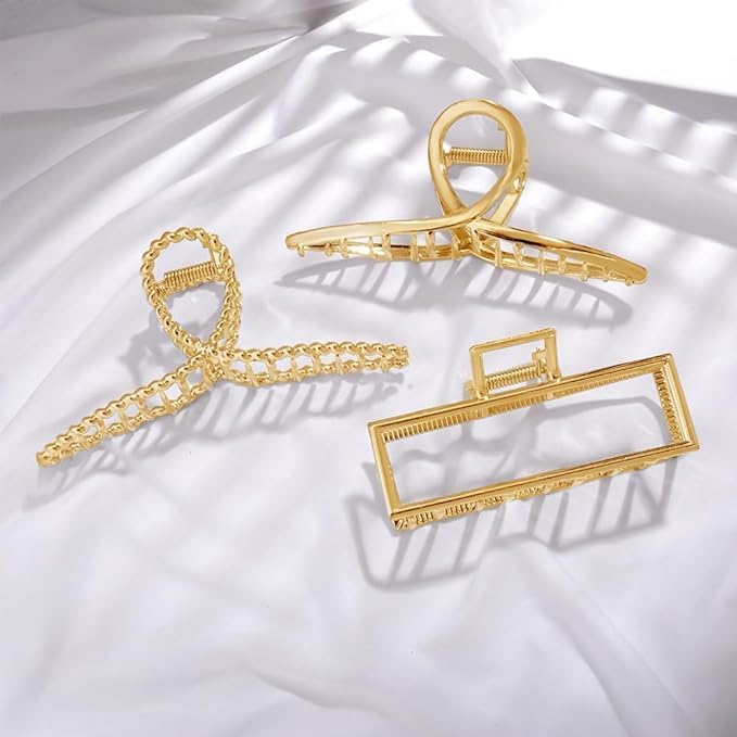 Amazon.com : 3pcs Metal Gold Large Hair Claw Clips for Women, Geometric ...