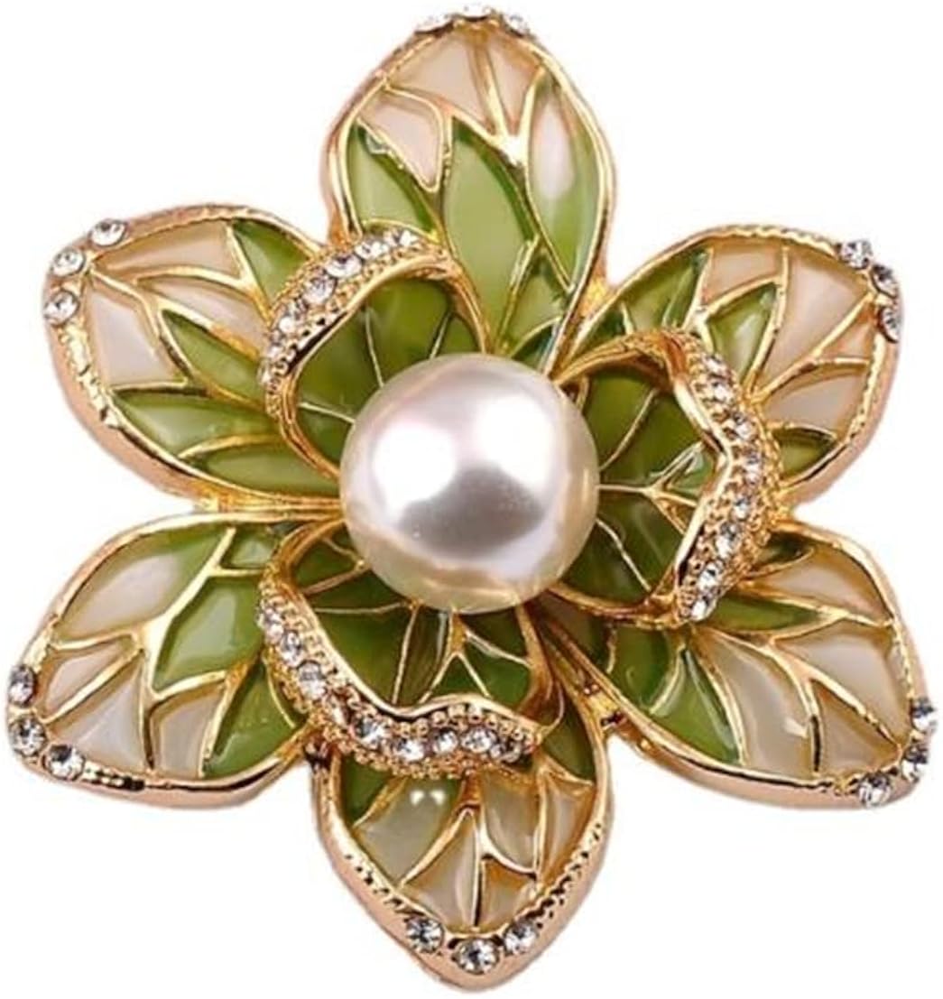 Amazon.com: Spring Green Flower Brooch Pin Skeleton Crystal Rhinestones ...