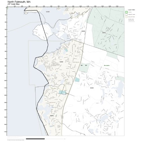 Amazon.com : ZIP Code Wall Map of North Falmouth, MA ZIP Code Map ...