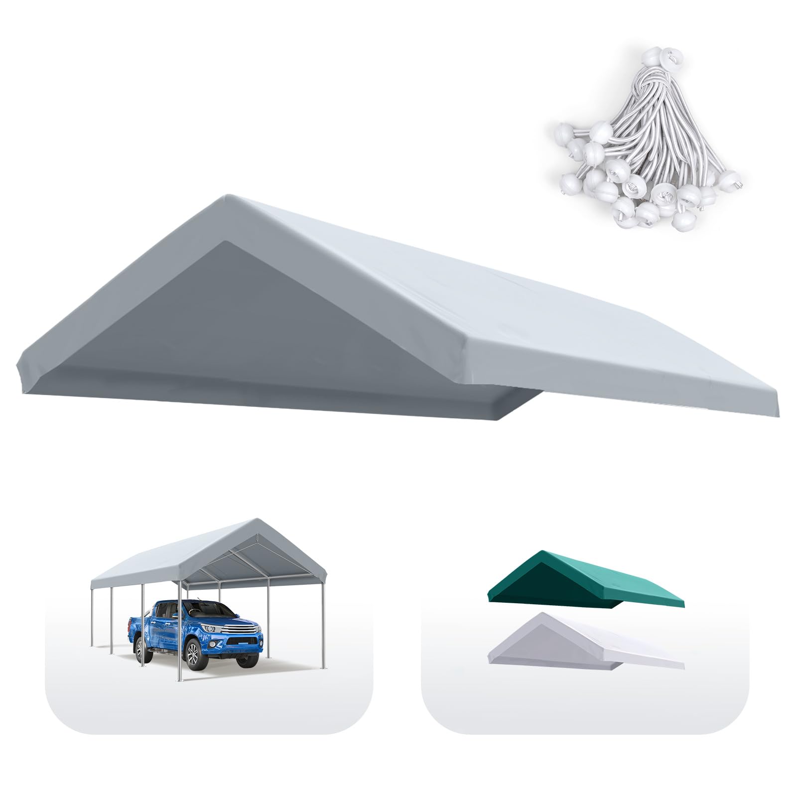 Snapklik.com : Quictent Carport Replacement Tarp Canopy Top Cover