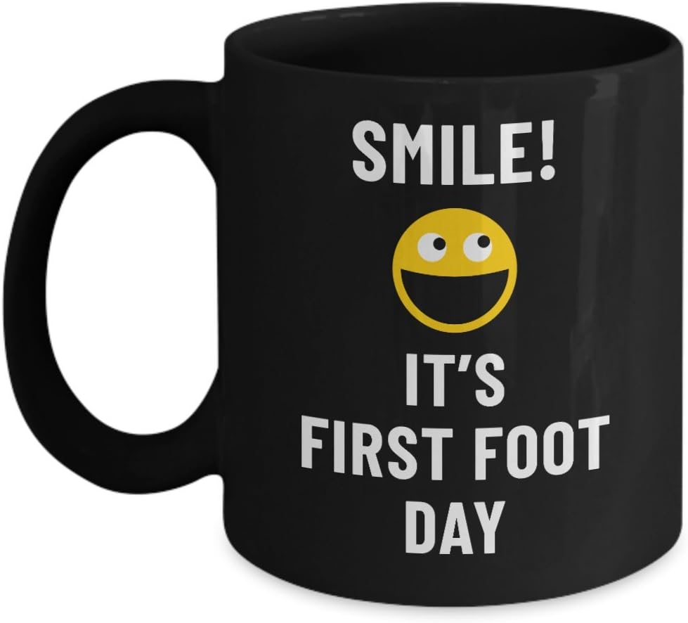 Amazon.com: Smile! It's First Foot Day Mug Acrylic Coffee Holder Black ...