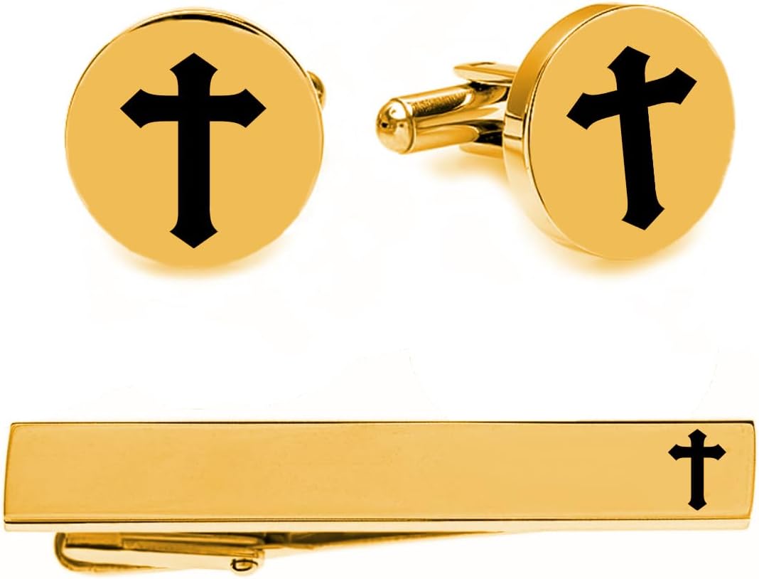 Amazon.com: Engraved Gold Cross Cufflinks & Tie Clip Set - Ships From ...