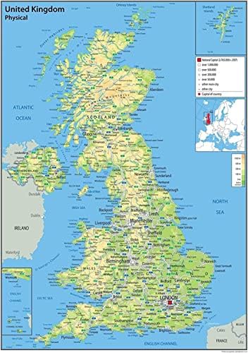 Physical Map of the United Kingdom - Size A2-59.4 x 42 cm - Paper ...