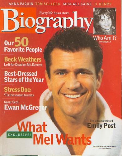 Biography Magazine December 2000 Mel Gibson, Emily Post, Ewan McGregor ...
