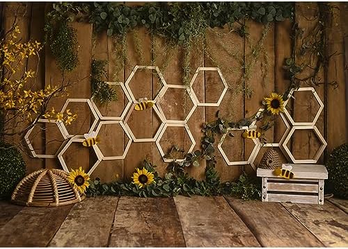 Amazon.com : Renaiss 7x5ft Rustic Bee Themed Backdrop Wooden Wall Floor ...