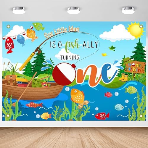 Amazon.com : Avezano Gone Fishing Backdrop for 1st Birthday Ofishally ...