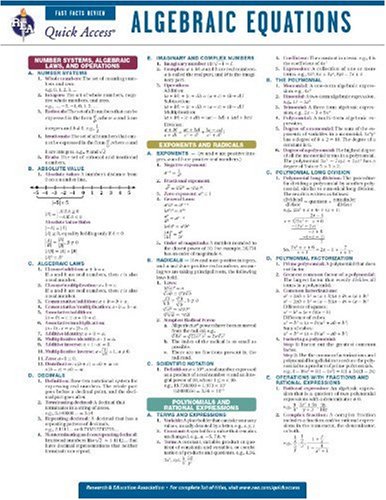 Algebraic Equations - REA's Quick Access Reference Chart (Quick Access ...