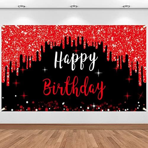 Amazon.com: Red and Black Happy Birthday Banner Decorations for Women ...