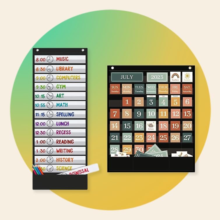 Amazon.com: Schedule Pocket Chart Set & Boho Calendar Pocket Chart Set ...