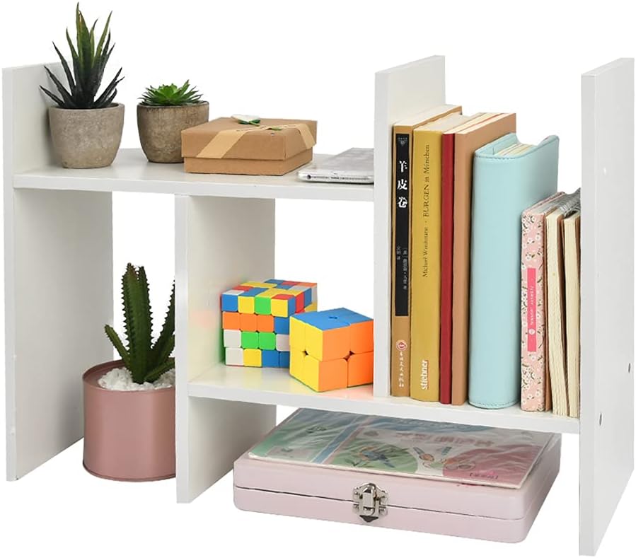 Adjustable Desktop Bookshelf Desk Storage Organizer Display Shelf Rack ...