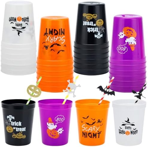 Amazon.com: Bokon 100 Sets 12 oz Halloween Cups Witch Theme Clear ...