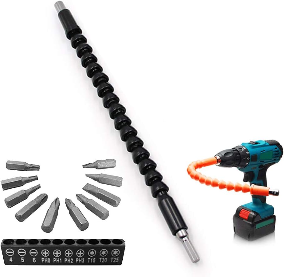 11.8 inch Flexible Drill Bit Extension with 10 Drill Bit Sets, YTFGGY 1 ...