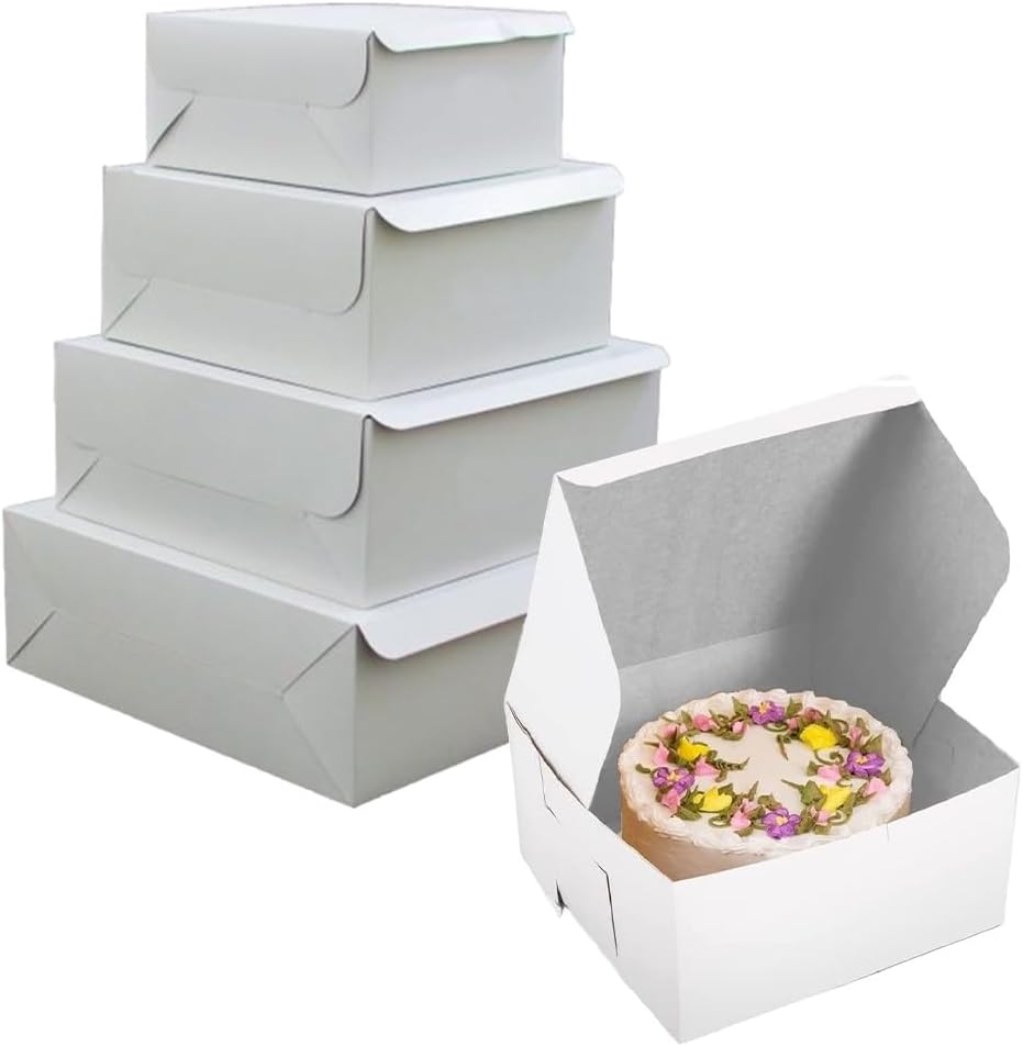 Tezraftaar® 50 x White Cake Boxes Fold Flat 6" x 6" x 2.5" Cardboard ...
