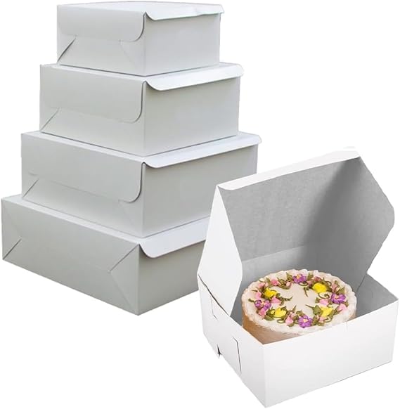 Tezraftaar® 20 x Cardboard Cake Boxes 10" x 10" x 4" Square Fold Flat ...