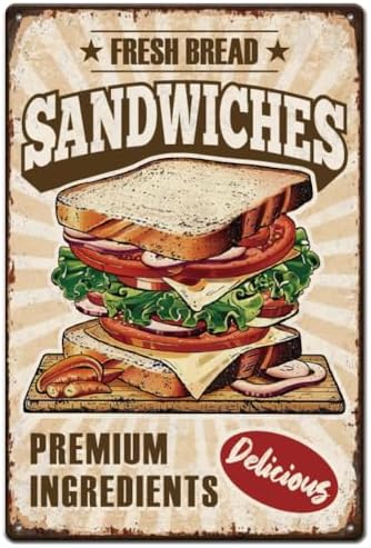 Amazon.com: SUPERDANT Retro Sandwich Metal Tin Sign Food Vintage Metal ...