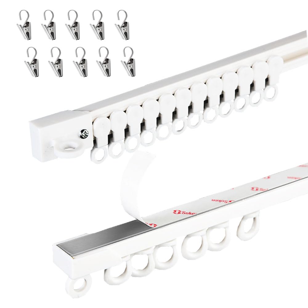 2 Pack 32in Adhesive Track, Self Adhesive Ceiling or Wall Curtain Rail ...