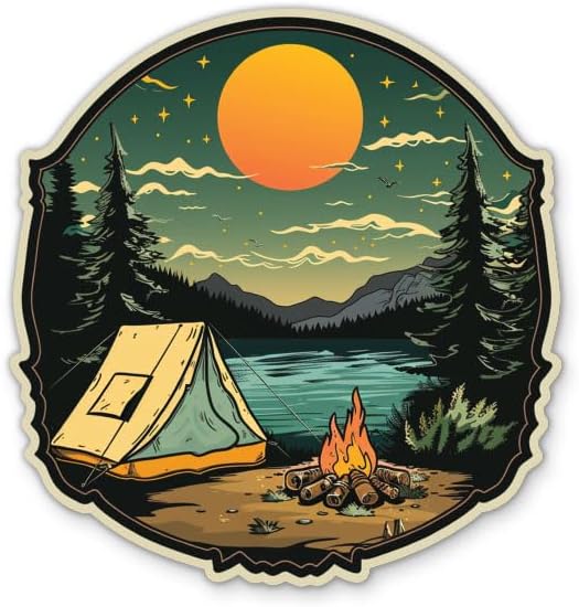 Amazon.com: Retro Camping by The Lake Sticker - 3" Laptop Sticker ...