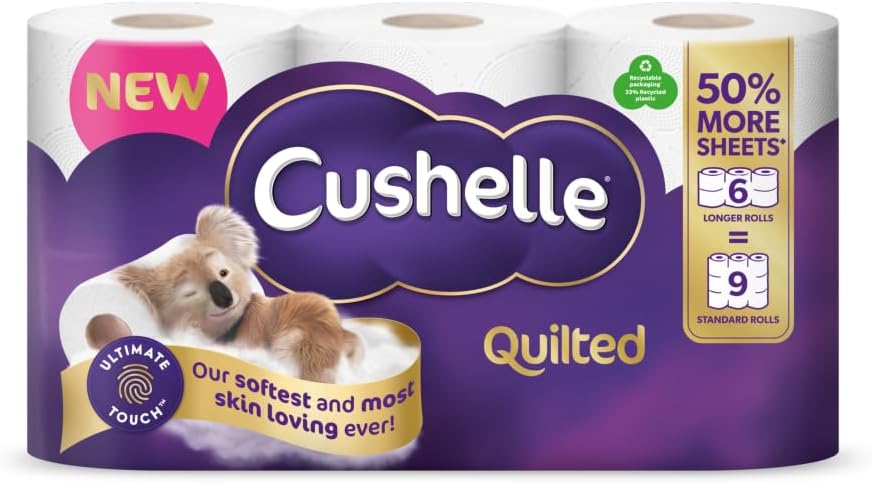 Cushelle Quilted 50% Longer Lasting Toilet Tissue 6 Equals 9 Regular ...
