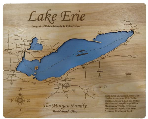 Amazon.com: Lake Erie: 13" x 16" Contemporary Wood Laser Engraved Map ...
