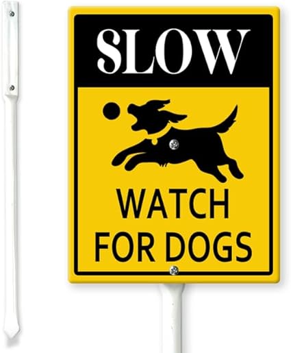 Amazon.com : Lucidhisun Slow Watch For Dogs Yard Sign with Stakes 8× ...
