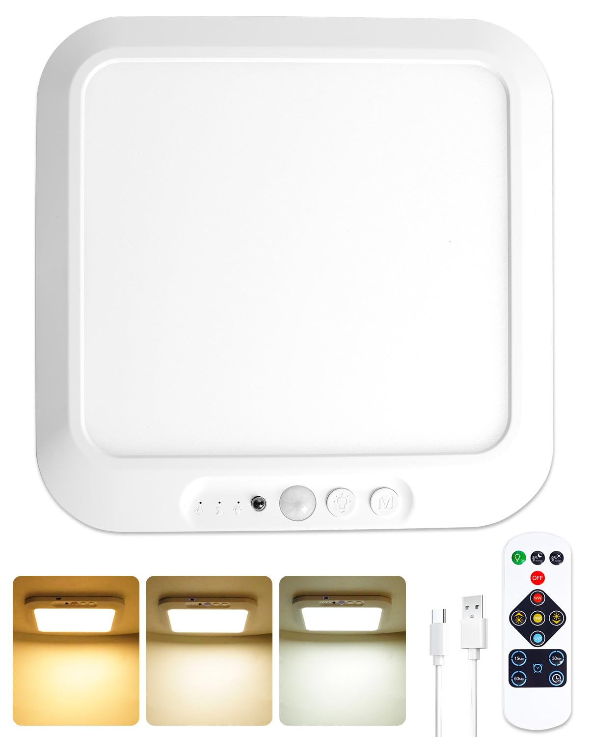 LUSTALED MOTION SENSOR Magnetic Rechargeable Ceiling Light with Remote ...