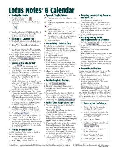 Lotus Notes 6.5 Calendar Quick Reference Guide (Cheat Sheet of ...