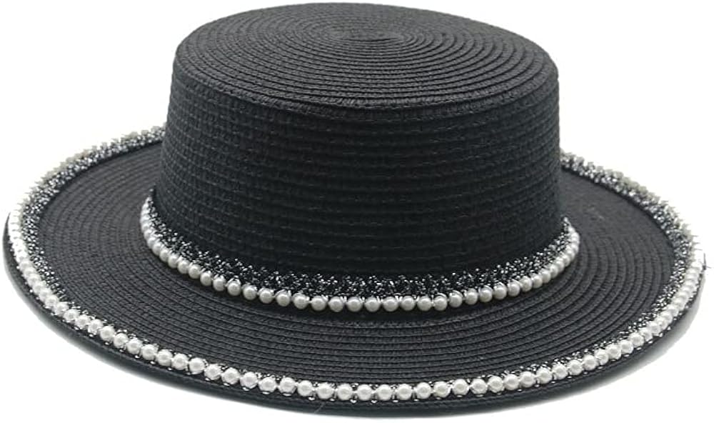 Estate Donne Cappelli Solido Big Tesa Flat top Pearl Band Sun Cappelli ...