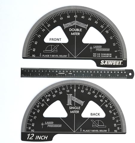 SAWSET Miter Saw Protractor 12 Inch. Aluminum Laser Etched Angle Finder ...
