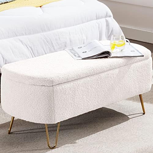 Amazon.com: ODUWA Oval Storage Bench,39" Teddy Fabric Upholstered ...
