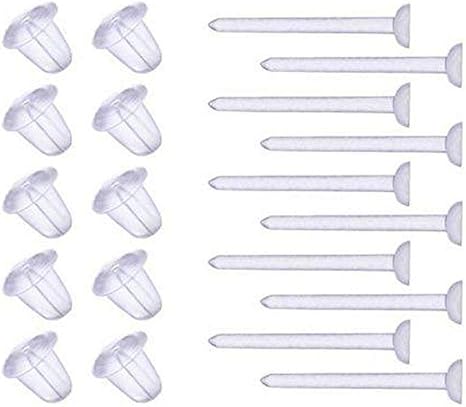 AISHNE Clear Plastic Ear Piercing Retainers - 10 Pairs, Plastic Metal ...