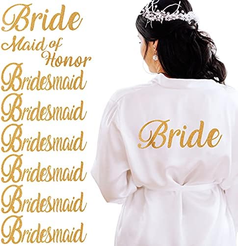 Amazon.com: 15 Pieces Gold Bridal Heat Transfer Iron Bridesmaid Maid of ...