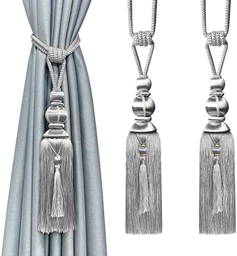 DARENYI 4 Pcs Curtains Tieback Tassel Curtain Tiebacks Rope Silver ...