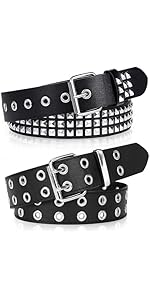 WQYILEAER Black Studded Belt, 3 Pcs Y2K Belt Star Goth EMO Punk Rock ...
