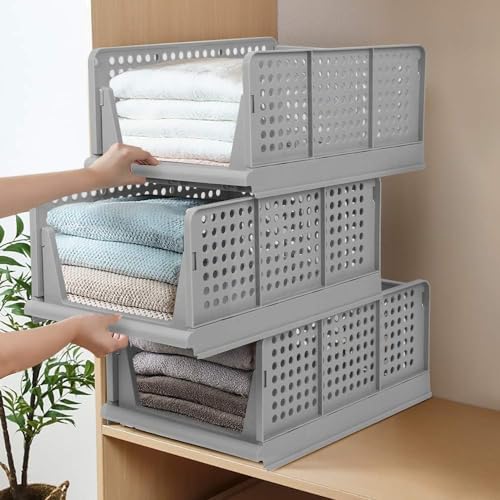 Amazon Brand - Solimo Plastic Shirt Stacking Foldable Basket|Wardrobe ...