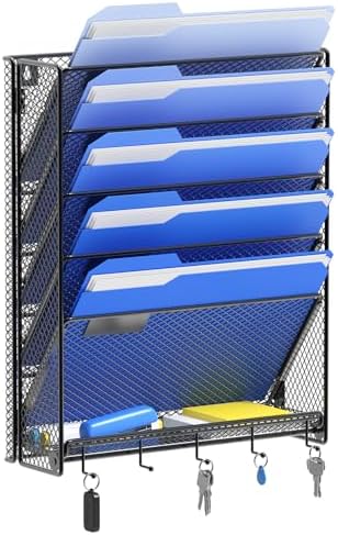 OUTWOLF Hanging Wall File Organizer with Hooks, 6 Tier Vertical Wall ...