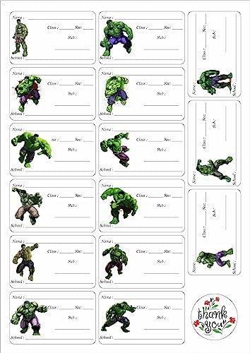 SRIS Hulk Sticker Student Book Sticker Name Slip for School Books 30 ...