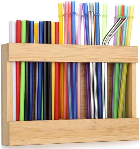 Amazon.com: Qinyoung Wooden Straw Holder with Double Sided Adhesive ...