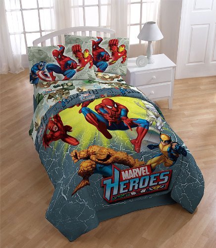 Amazon.com: Marvel 4pc Heroes Attack Comics Full Bedding Sheet Set ...