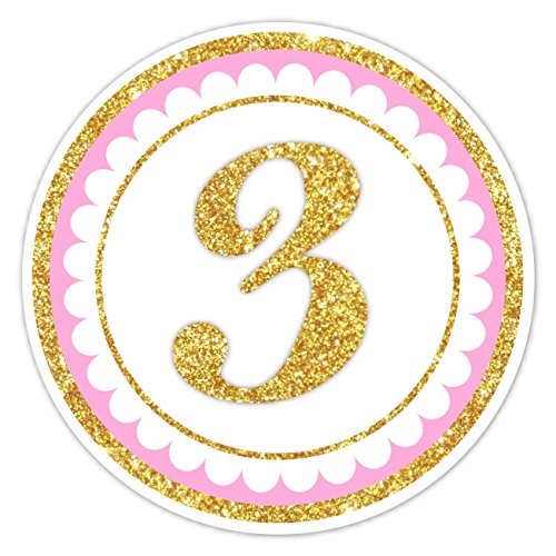 Amazon.com: Pink and Gold 3rd Birthday Stickers, SMALL Labels, Party ...