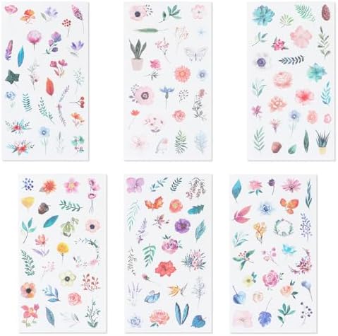 12 Sheets Watercolor Flower Stickers for Scrapbooking, Small Floral ...
