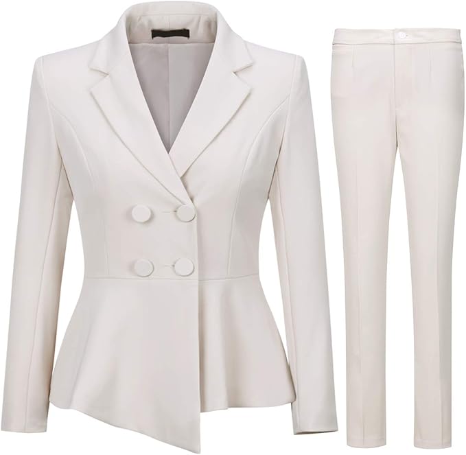 YUNCLOS Women's Double Breasted 2 Piece Suit Set 2 Button Blazer Jacket ...
