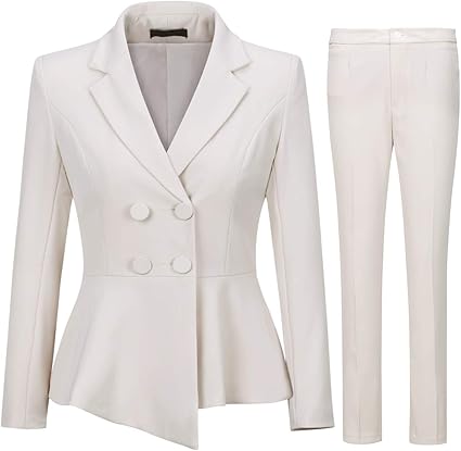 Amazon.com: Women's Double Breasted 2 Piece Suit Set 2 Button Blazer ...