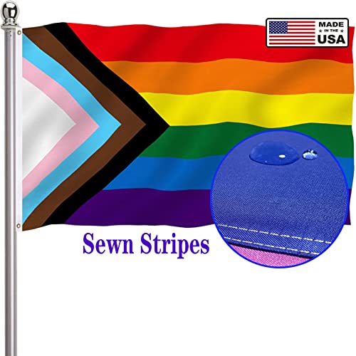 Progress Pride Rainbow Flag 3x5 Outdoor-210D Sewn Stripes LGBTQ Gay ...