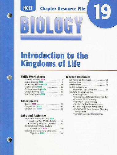 Holt Biology Chapter Resource File 19: Introduction to the Kingdoms of ...
