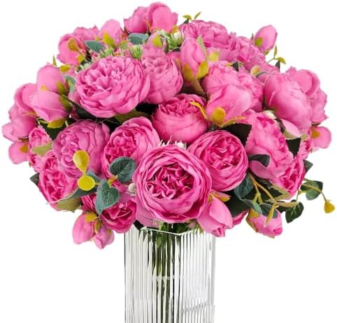 Amazon.com: Artificial Peonies Silk Flowers, Pink Faux Peony Bouquet 2 ...
